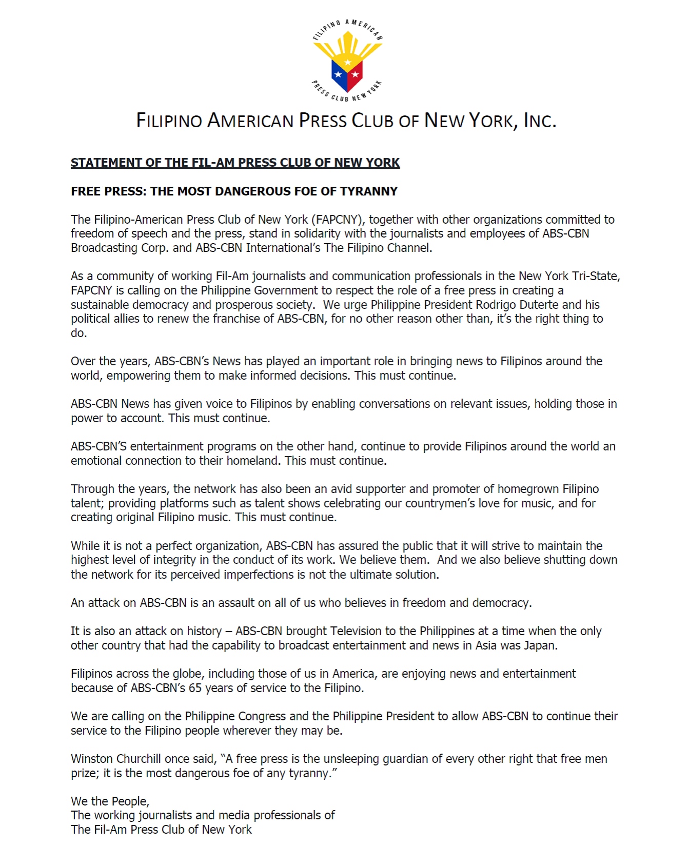 News Release: Filipino American Press Club of New York Releases ...