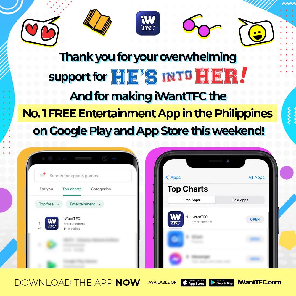 He's Into Her makes iWantTFC the top free entertainment mobile app in PH