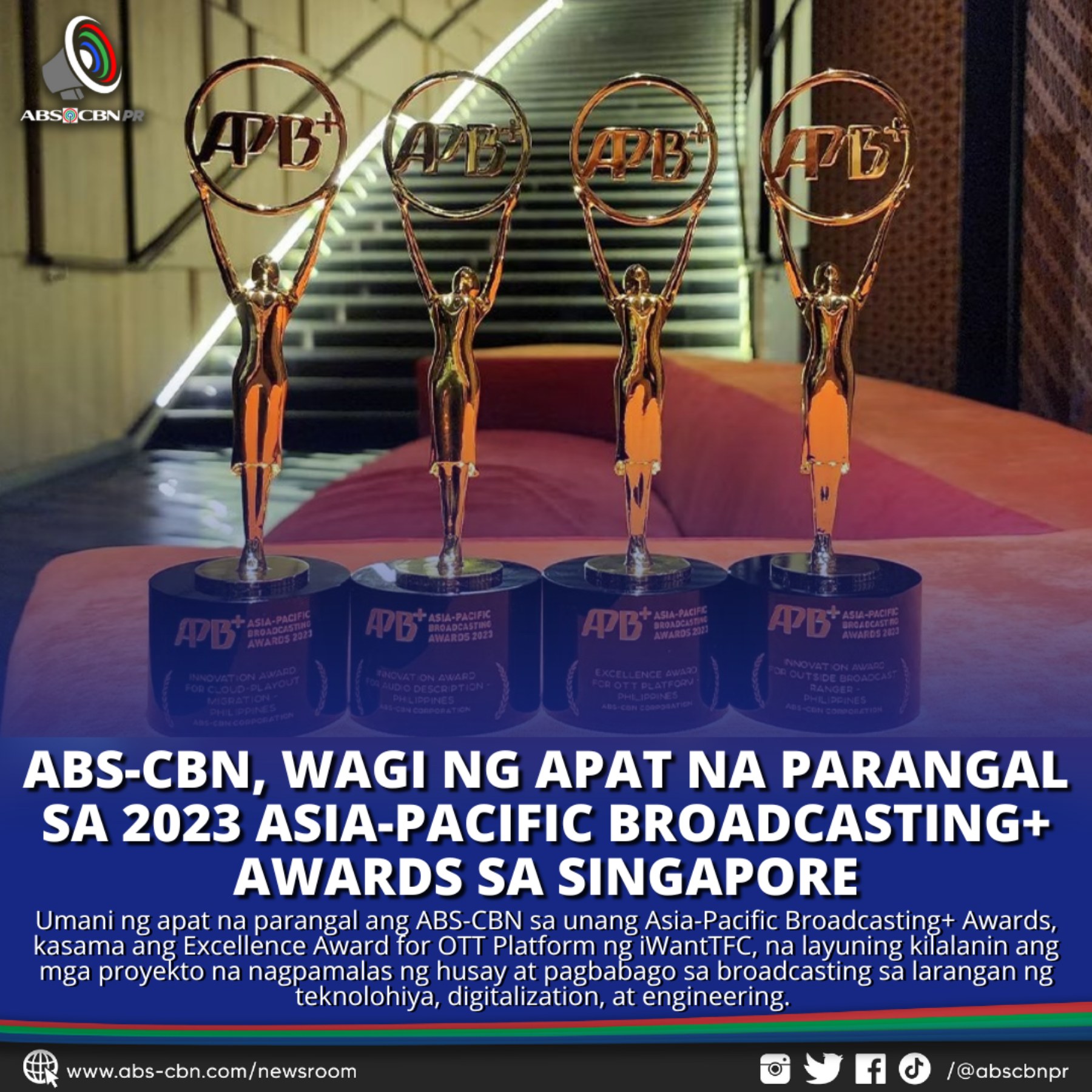 ABS-CBN wins four awards at the 2023 Asia-Pacific Broadcasting+ Awards