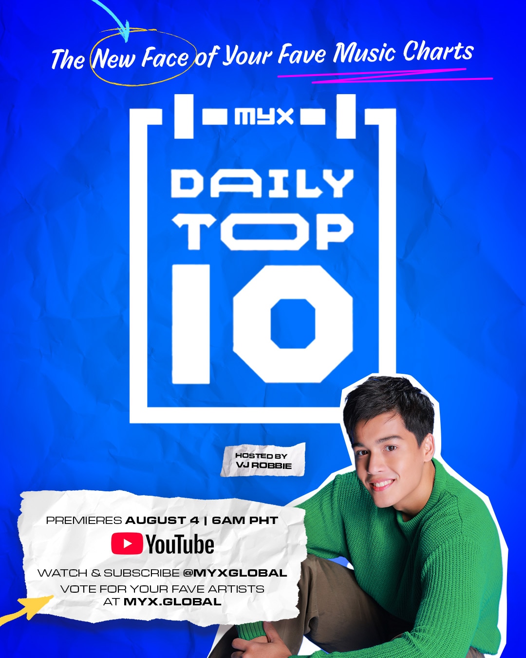 VJ Robbie to present today's music hits in "MYX Daily Top 10"